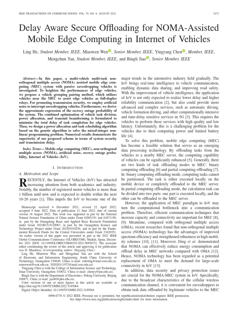 Delay Aware Secure Offloading For Noma Assisted Mobile Edge Computing In Internet Of Vehicles