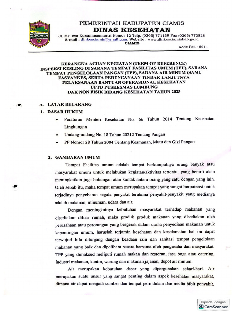 Tor Dan Rab Insfeksi Kesling Di Sarana Tempat Dan Fasilitas Umum, Sarana Tempat Pengelolaan ...