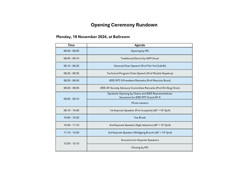 Opening Ceremony Agenda Overview | PDF