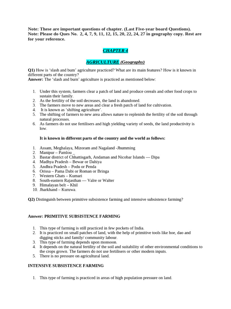 Question and Anwers of Ch-4 Agriculture | PDF | Agriculture | Legume