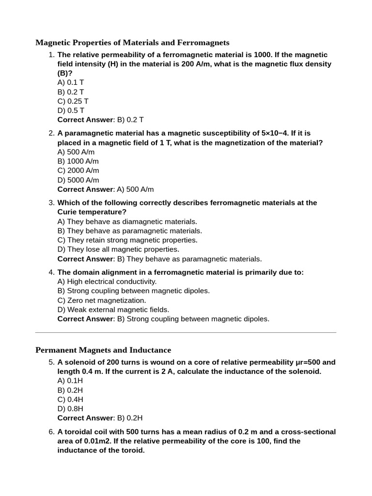 Magnetic Properties of Matter QB | PDF | Electromagnetic Induction ...