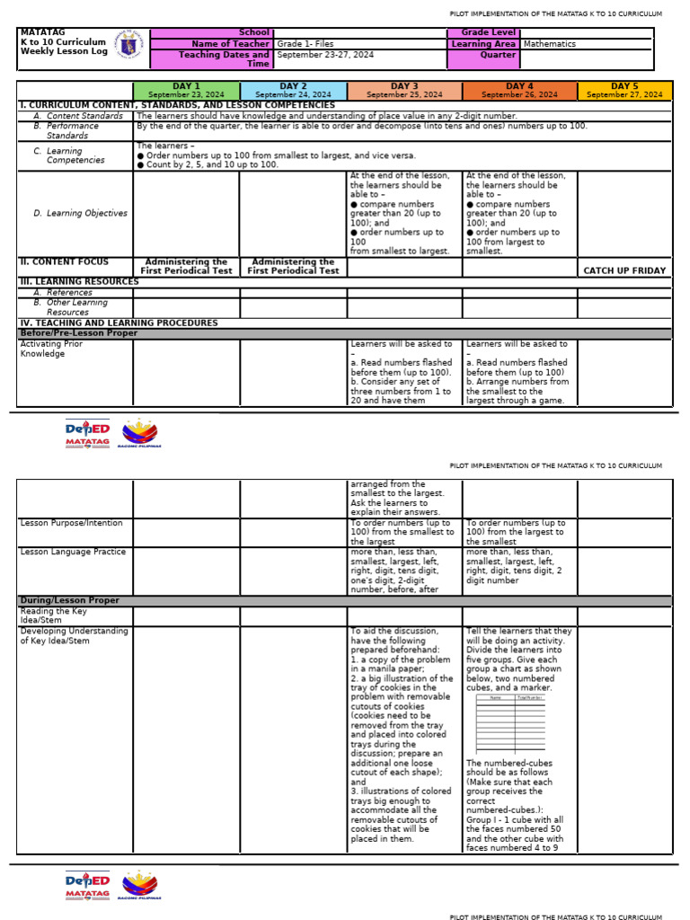 G1 Q2 DLL Math | PDF | Curriculum | Learning