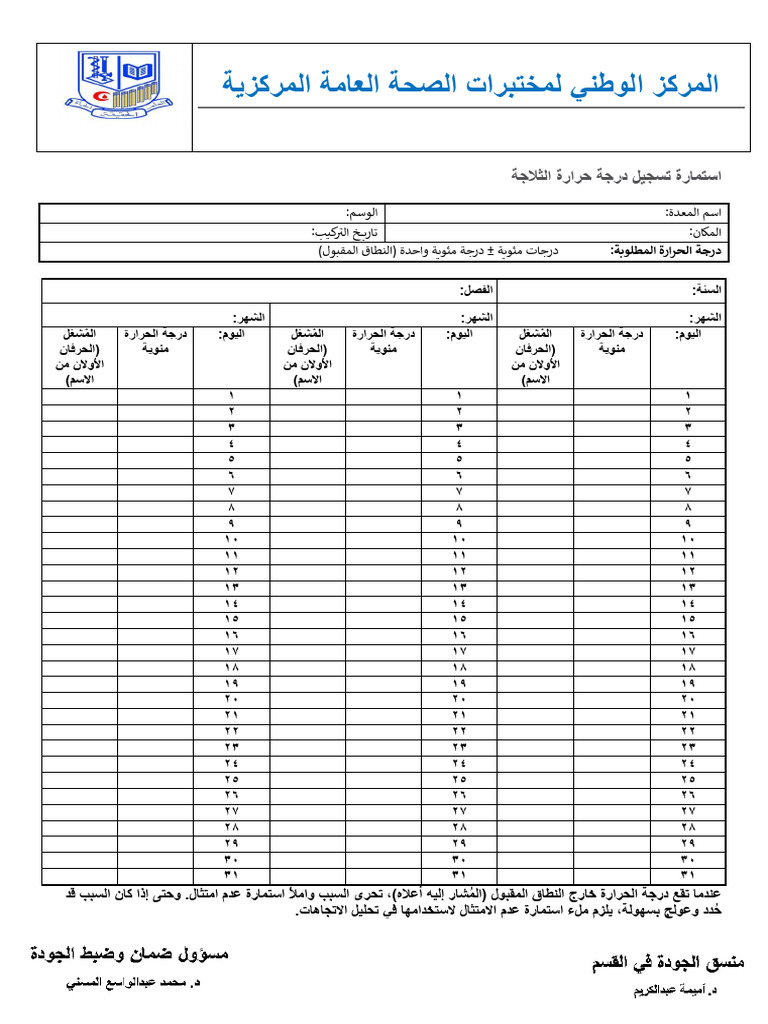Template Refregrator Temperature Record Form - 0 | PDF