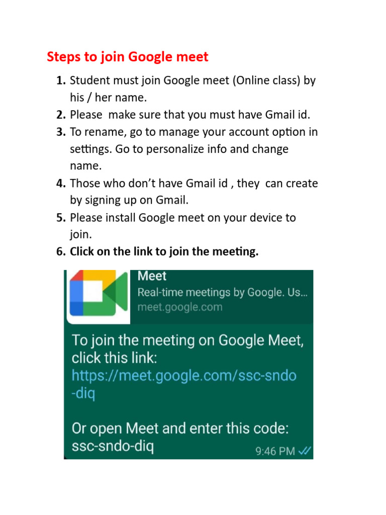 Steps To Join Google Meet | PDF | Self-Improvement