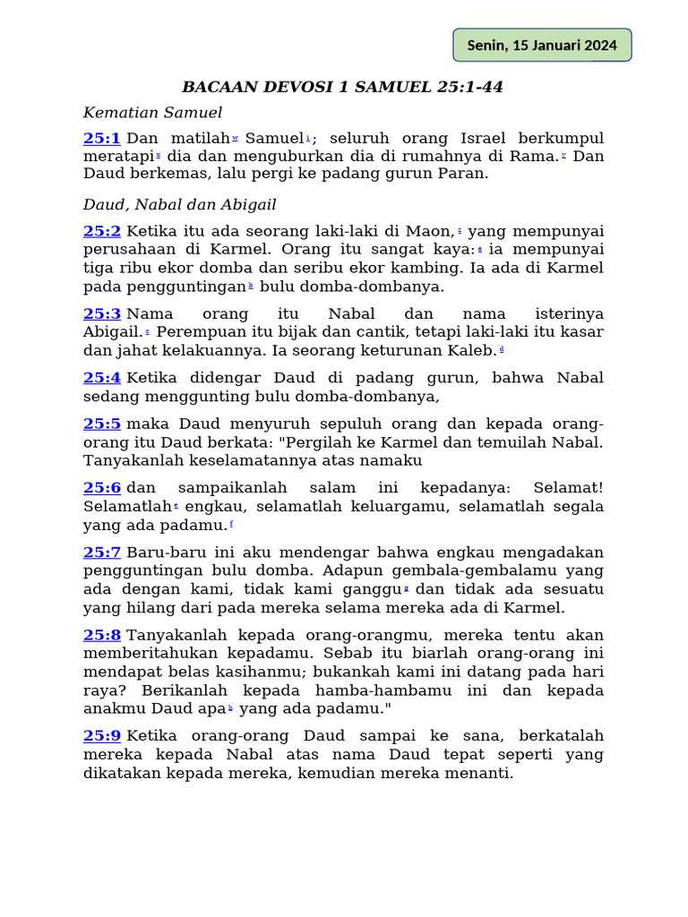 Bacaan Devosi 1 Samuel 25 | PDF
