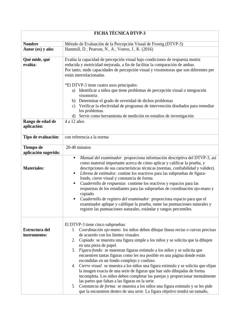 Ficha Tecnica DTVP 3 | PDF | Percepción | Ciencia cognitiva