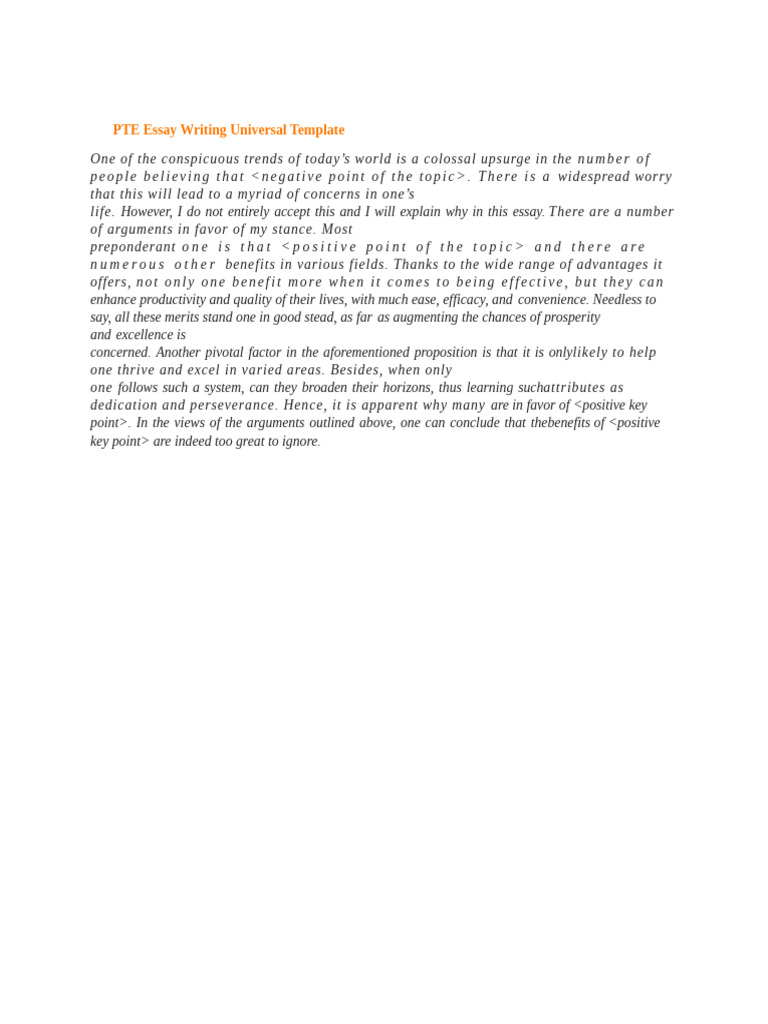 PTE Essay Writing Universal Template | PDF