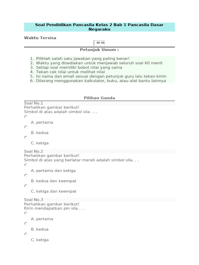 Soal Pancasila Kelas 2 SD | PDF