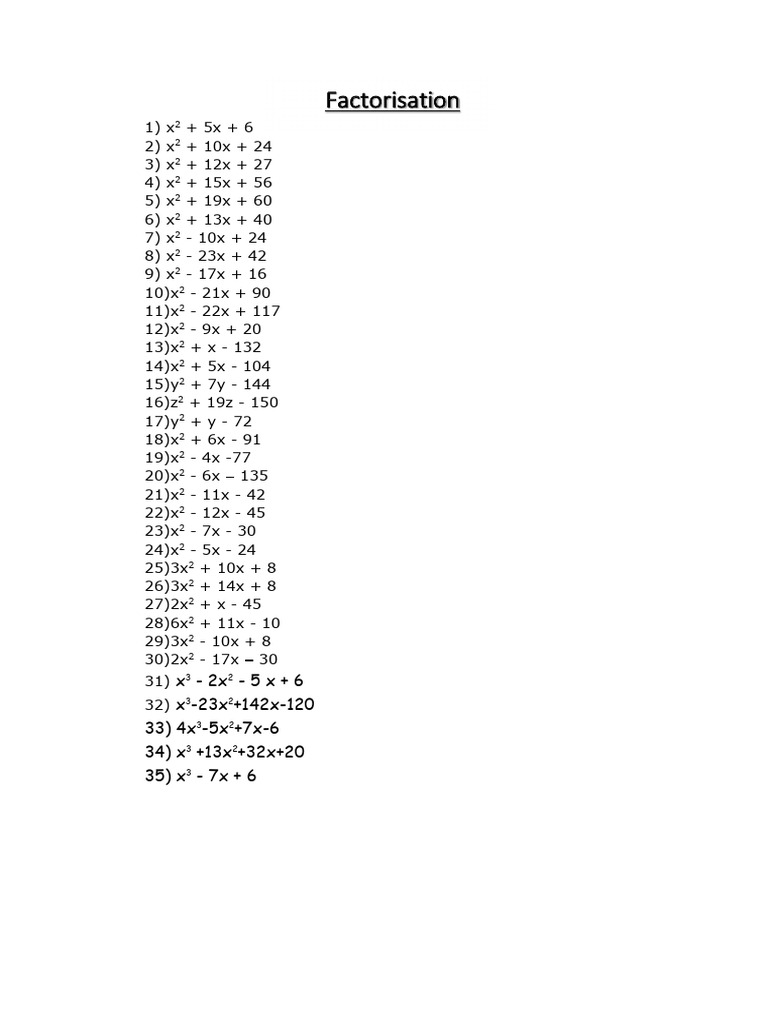 Factorisation Practice (Homework-1) | PDF