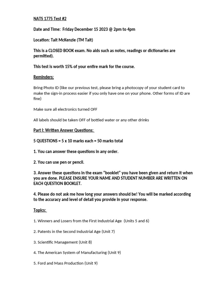 NATS 1775 Test 2 Guidelines - December 2023 | PDF