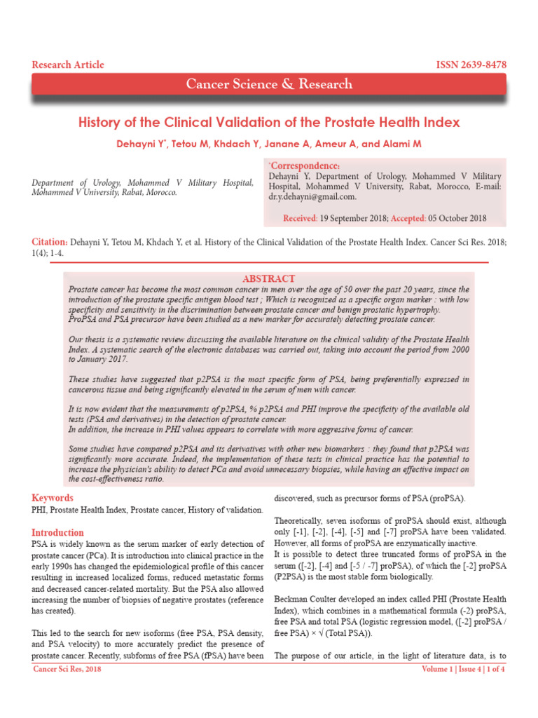 History of The Clinical Validation of The Prostate Health Index | PDF ...