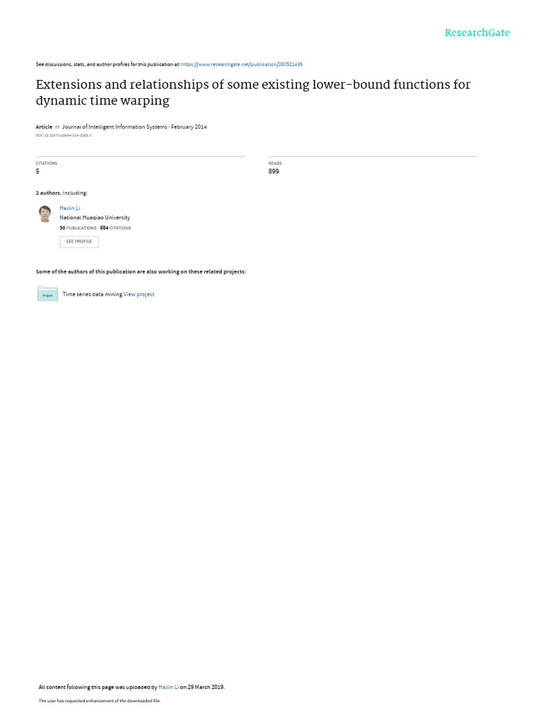 Extensions and Relationships of Some Existing Lower-Bound Functions For Dynamic Time Warping ...