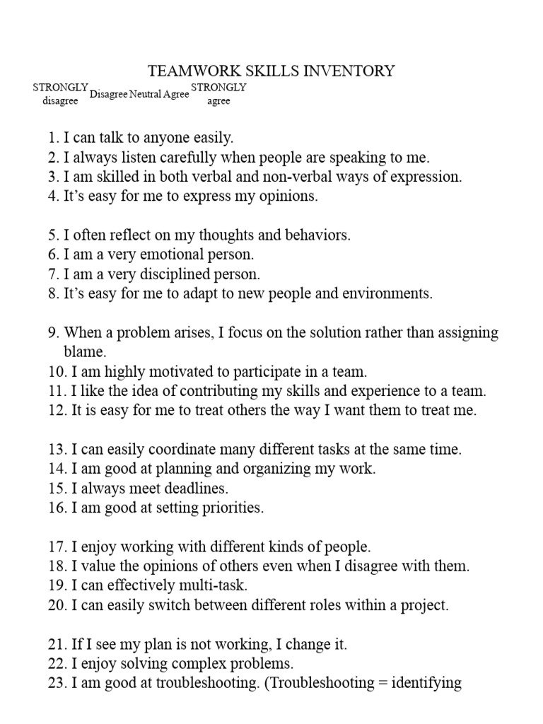 Teamwork Skills Self-Assessment | PDF | Troubleshooting | Cognitive Science