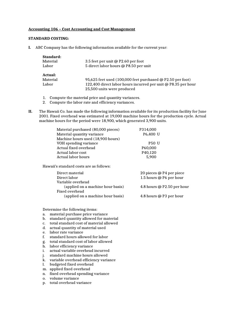 Activity 1-Std. Costs | PDF | Cost Accounting | Management Accounting
