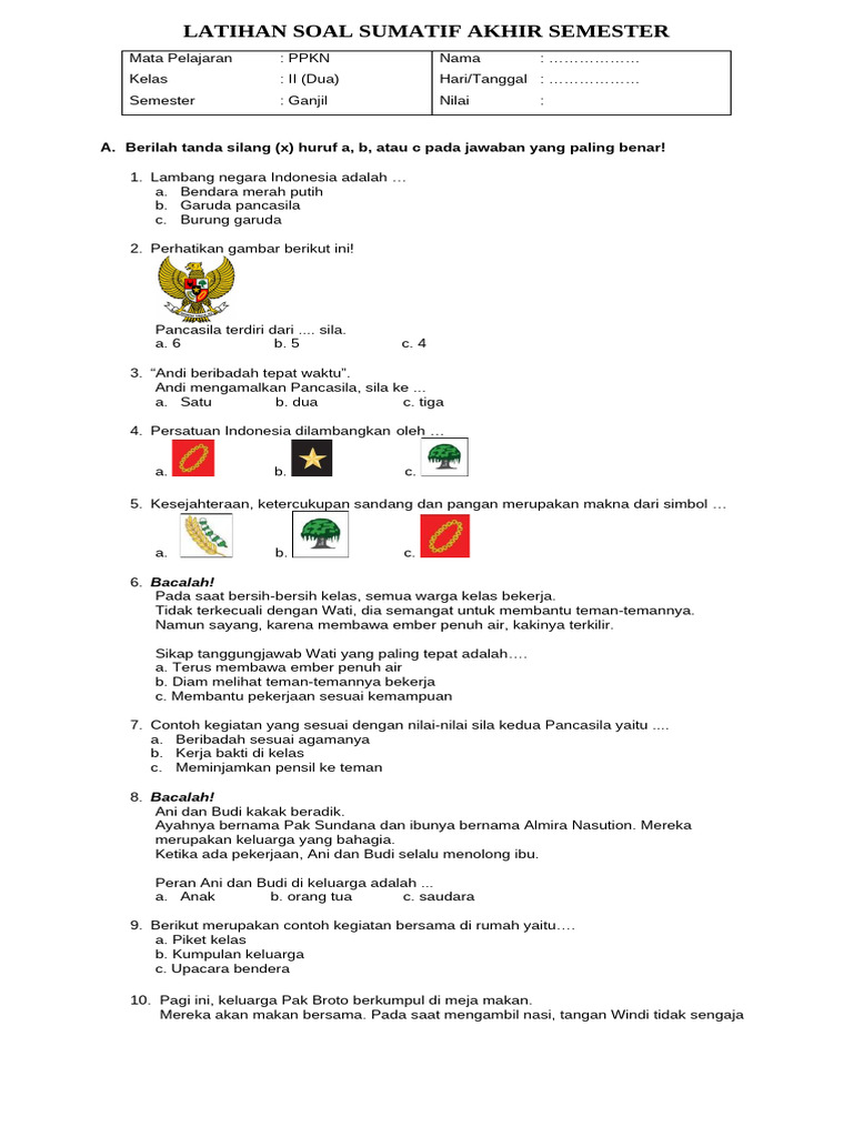 Soal SAS PPKN Kelas 2 | PDF | Seni
