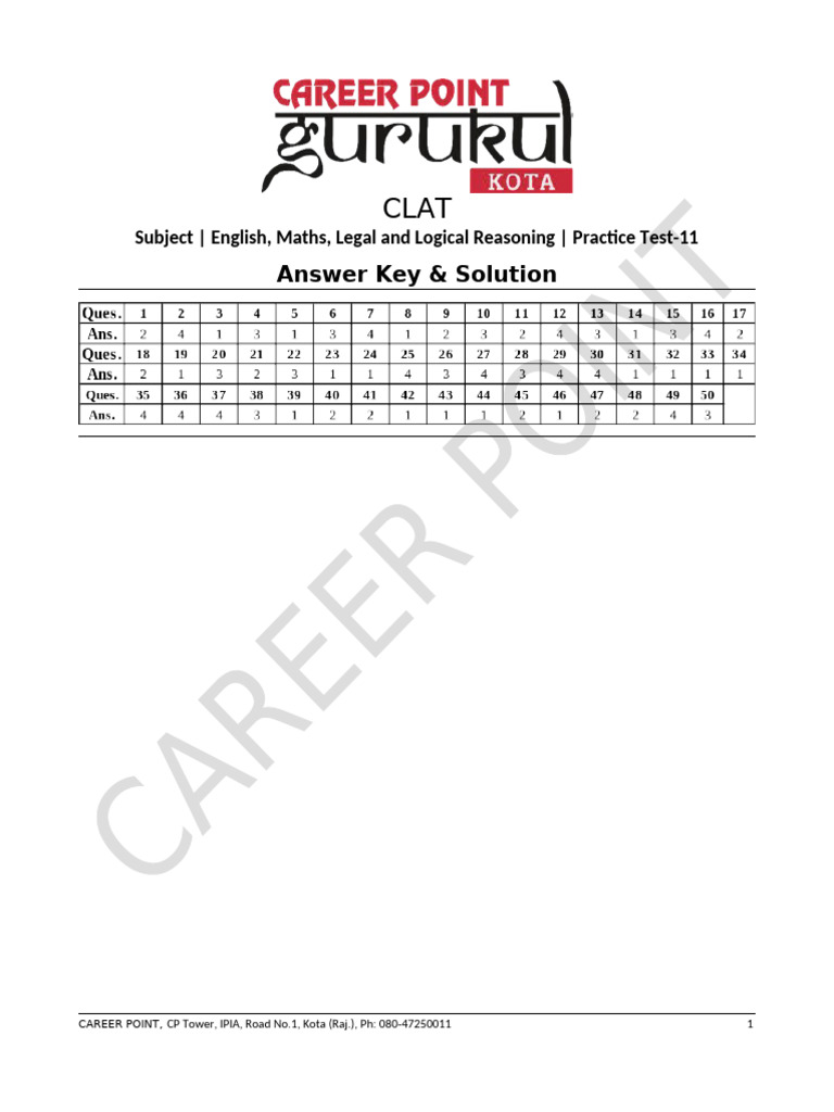 Sol. Practice Test-11 (English, Maths, Legal and Logical Reasoning ...
