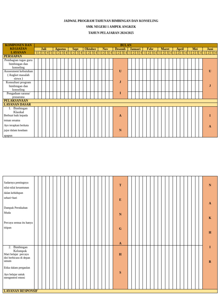 Jadwal Program Tahunan Bimbingan Dan Konseling | PDF | Karier & Perkembangan | Pengembangan Diri