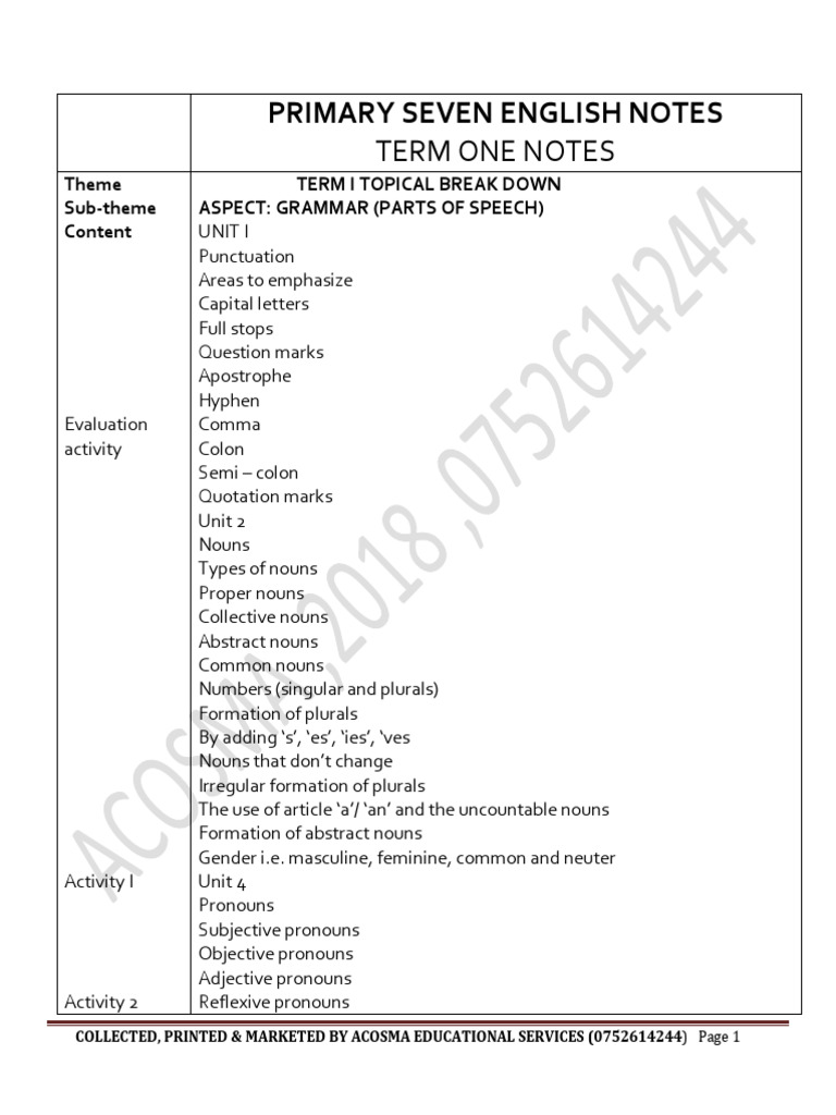 PRIMARY SEVEN ENGLISH 2019 Ok | PDF | Pronoun | Grammatical Gender