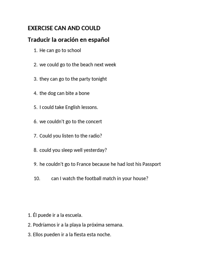 Ejercicios de Can y Could | PDF