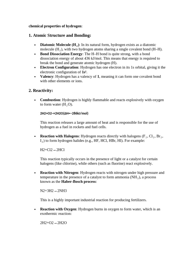 Chemical Properties of Hydrogen | PDF | Hydrogen | Redox