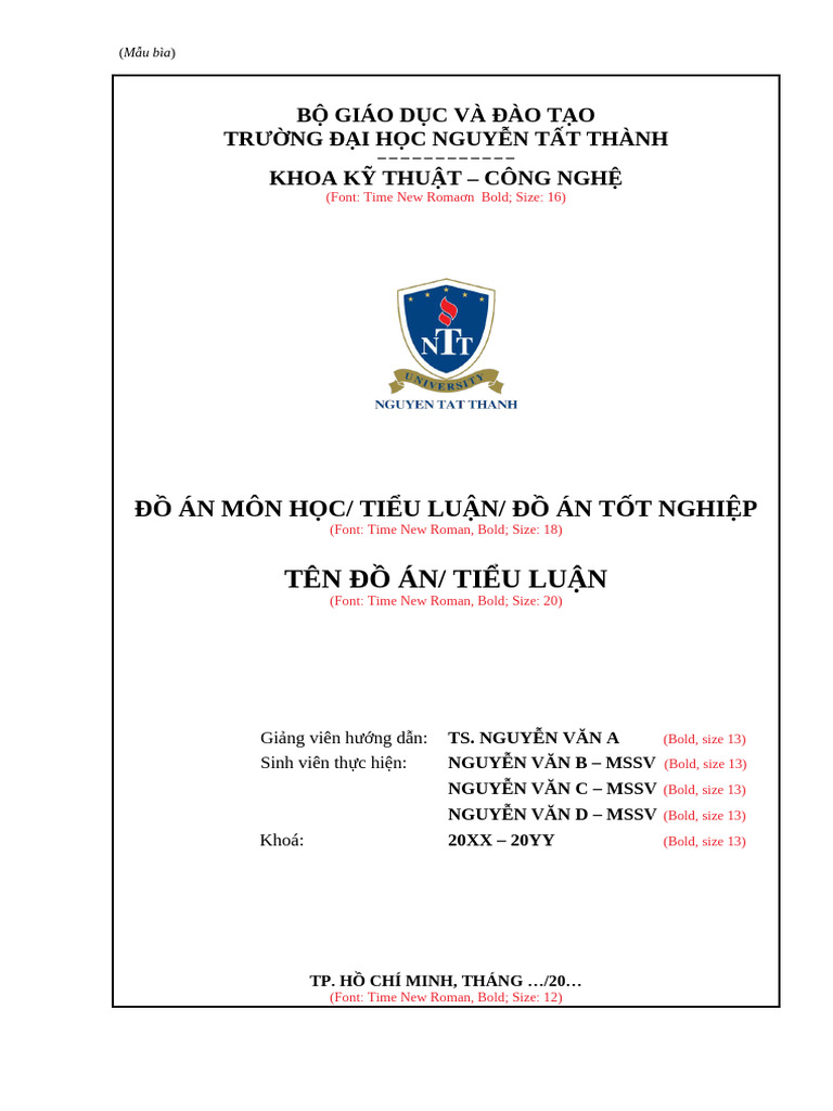 Bieu mau huong dan Đồ án môn học - Khoa luan tot nghiep Khoa CKDOT dinh ...