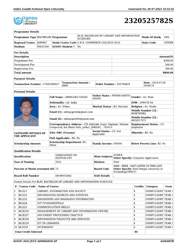 Application-Form IGNOU | PDF