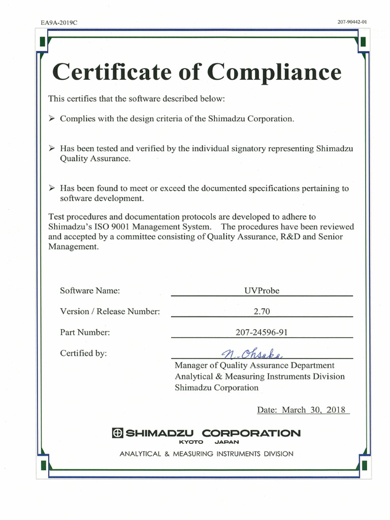 Certificate of Compliance PROBE | PDF
