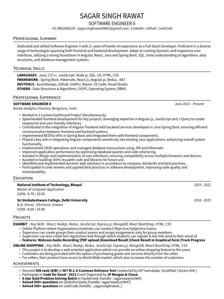 Sagar Singh Rawat Resume | PDF | Databases | Java Script