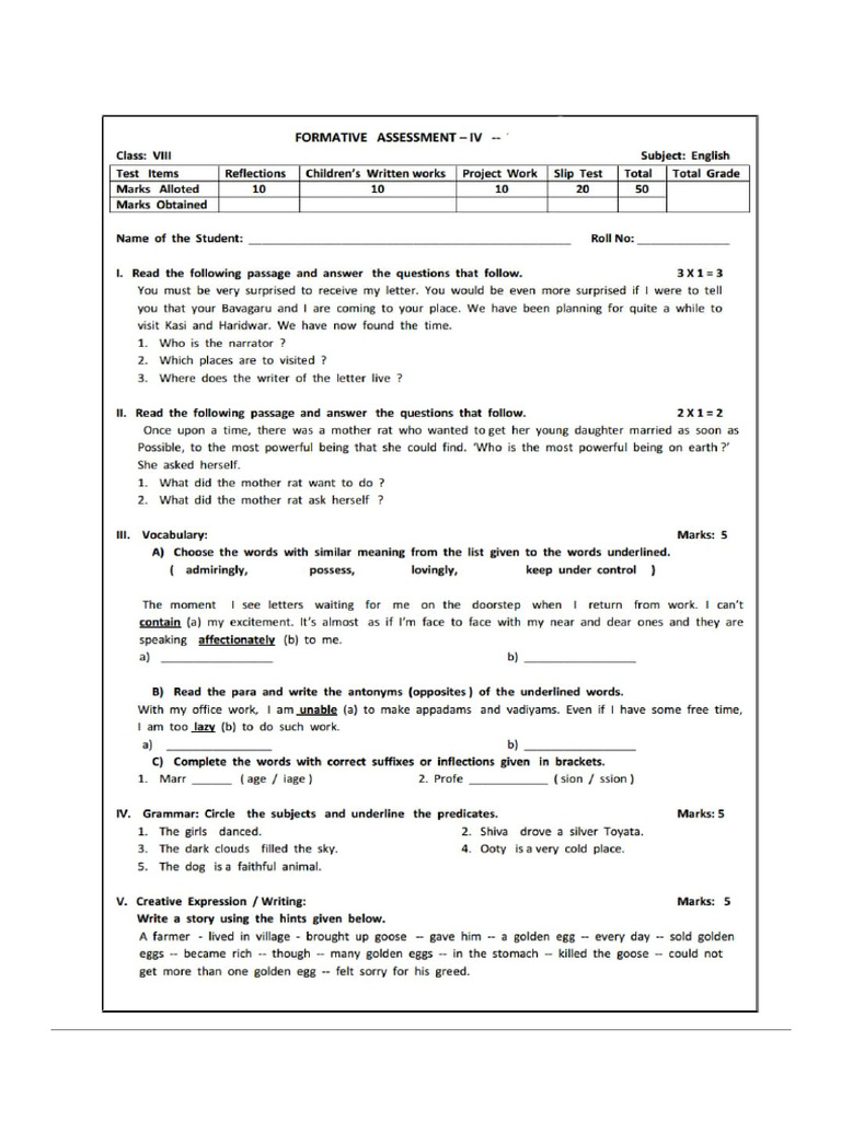 tlm4all@8TH FA4 ENGLISH MODEL PAPER-2 | PDF