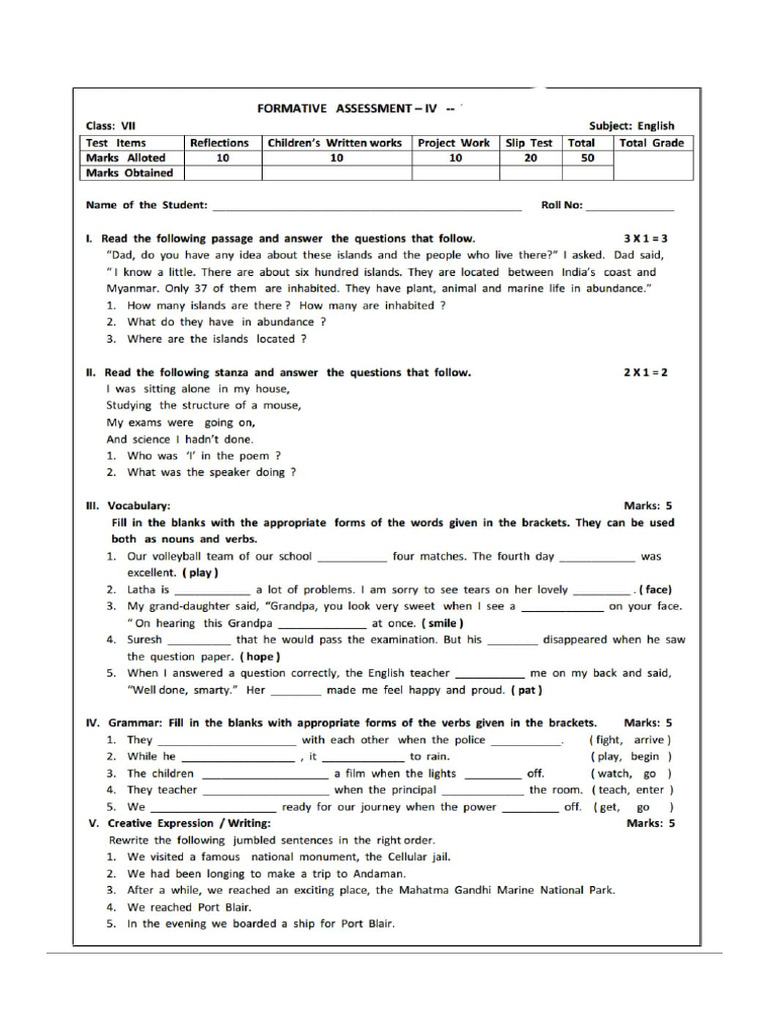 tlm4all@7TH FA4 ENGLISH MODEL PAPER-2 | PDF