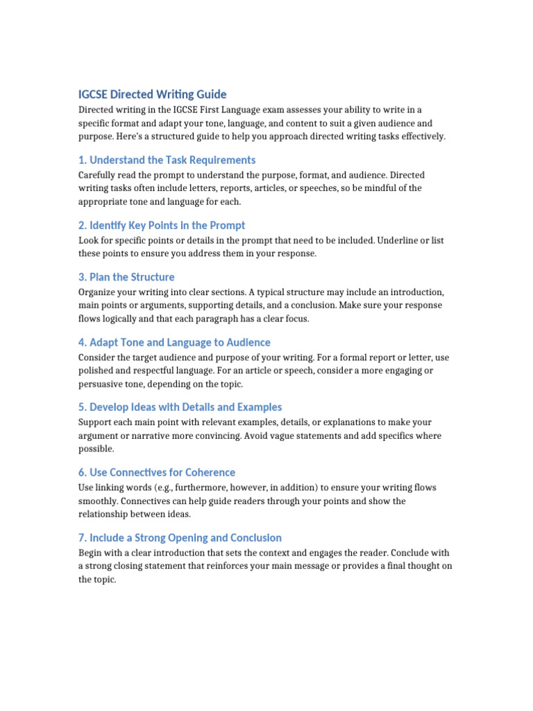 IGCSE Directed Writing Guide | PDF