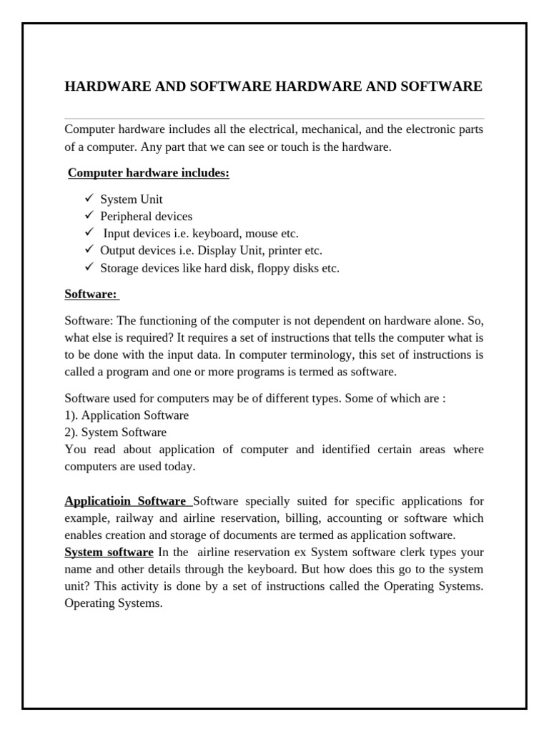 UNIT - I (Hardware & Software) | PDF | Computer Programming | Programming