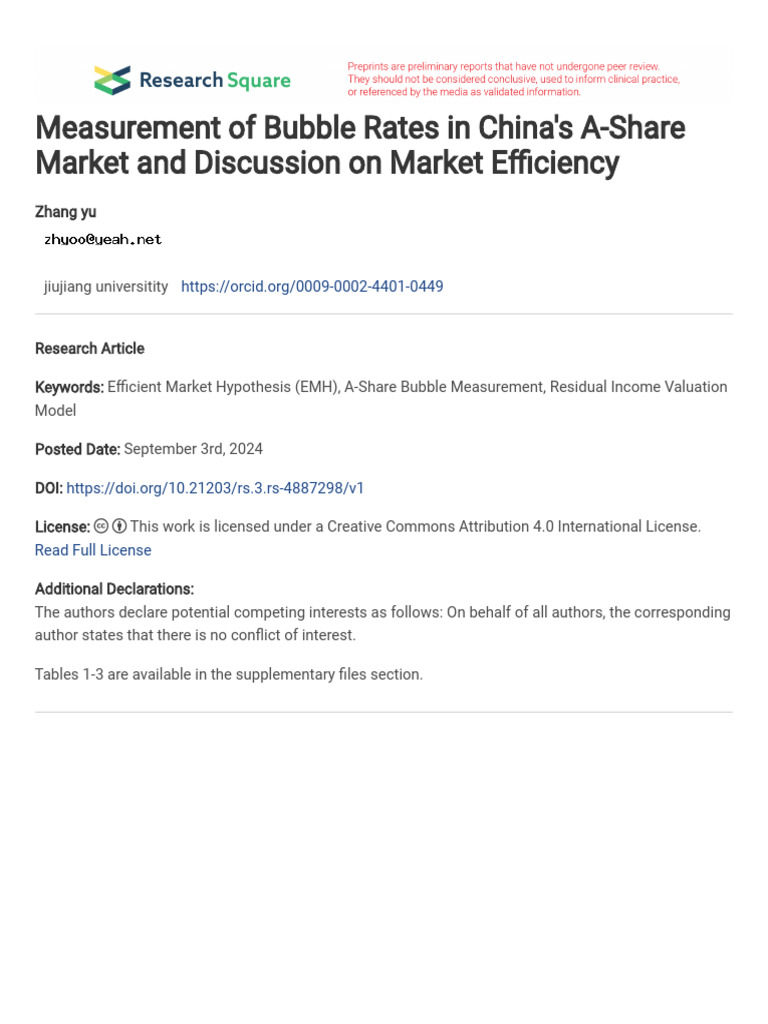 Measurement of Bubble Rates in Chinas A-Share Mar | PDF | Efficient ...