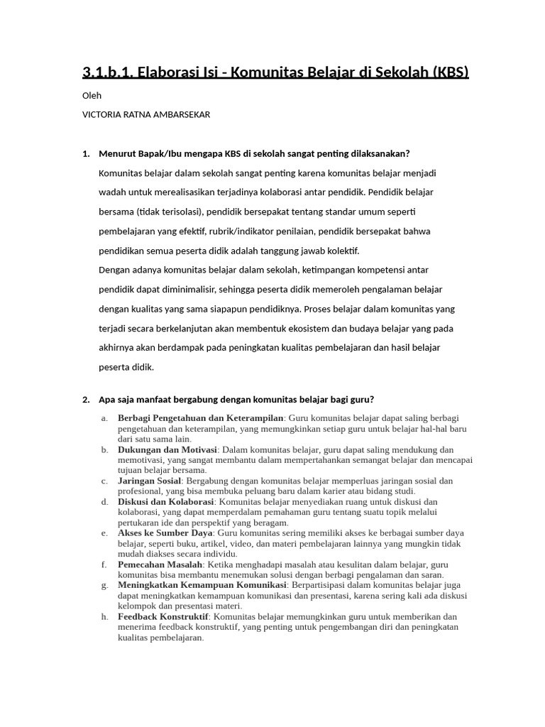 3.1.b.1. Elaborasi Isi - Komunitas Belajar Di Sekolah (KBS) | PDF | Ilmu Sosial