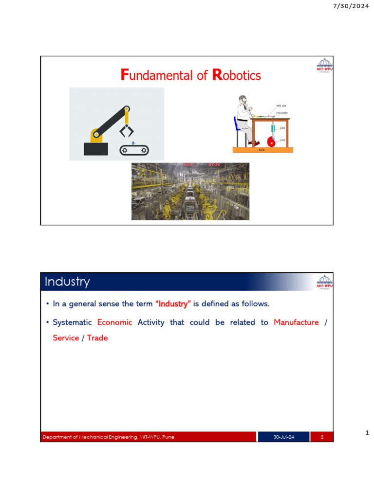 Introduction To Robotics Unit 1 Pdf Robotics Automation