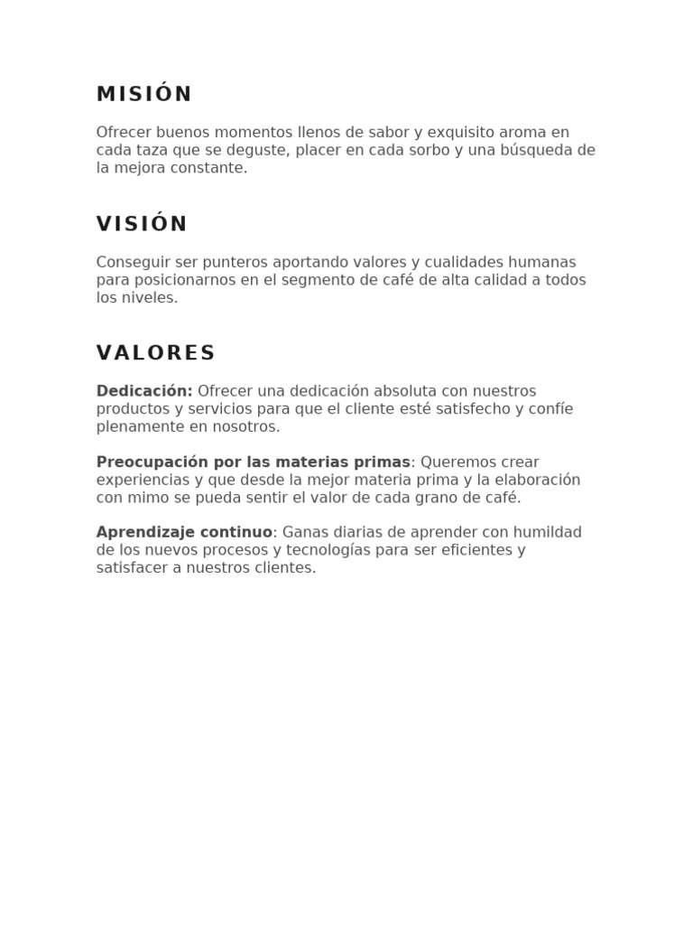 Misión, Vision y Valores | PDF | Crecimiento personal y profesional ...