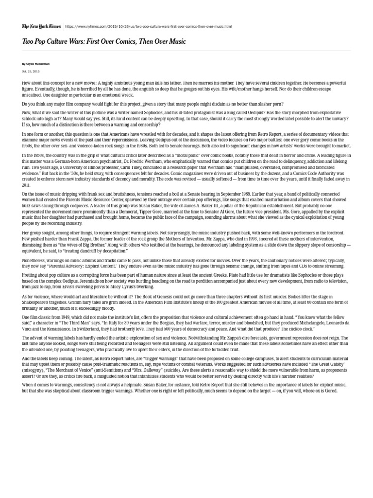 Two Pop Culture Wars: First Over Comics, Then Over Music: by Clyde ...