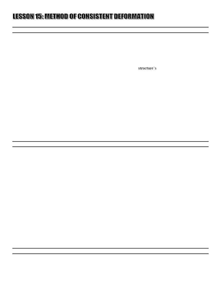 Lesson 15 Consistent Deformation Method-Force Method | PDF | Beam (Structure) | Force