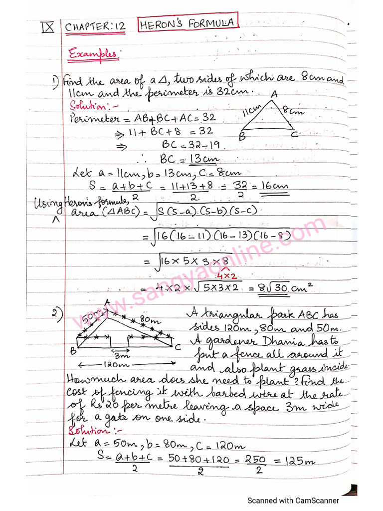 Herons Formula Notes Pdf