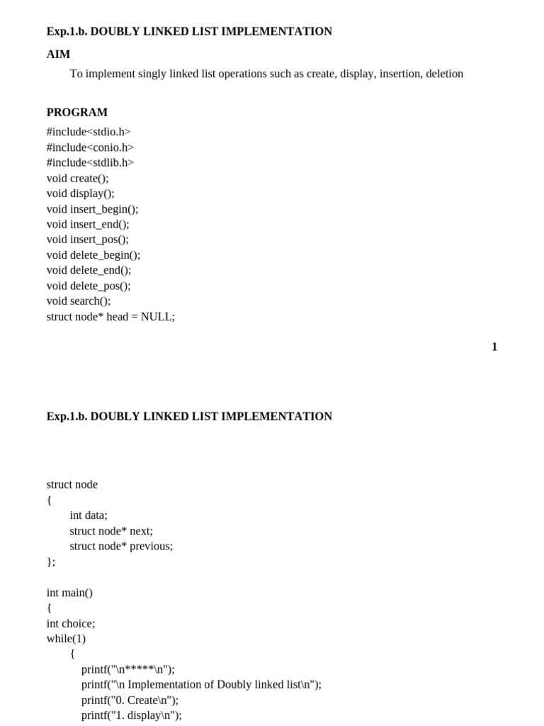 Exp.1.c - Doubly Linked List Implementation | PDF | Algorithms And Data Structures | Computer ...