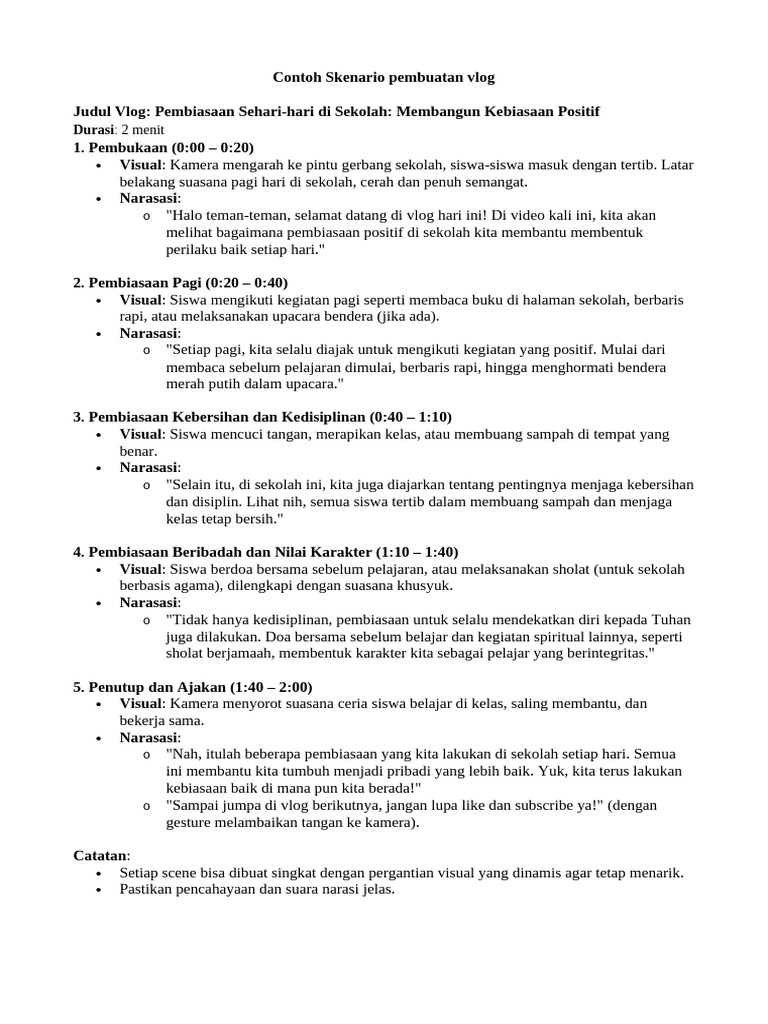 Contoh Skenario Pembuatan Vlog | PDF