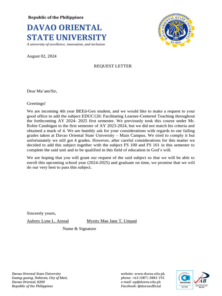 REQ SUBJECT LETTER | PDF