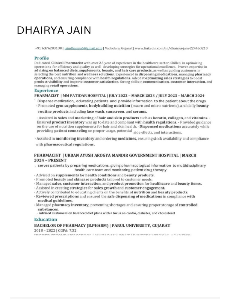 Dhairya Jain CV Gao Tek | PDF