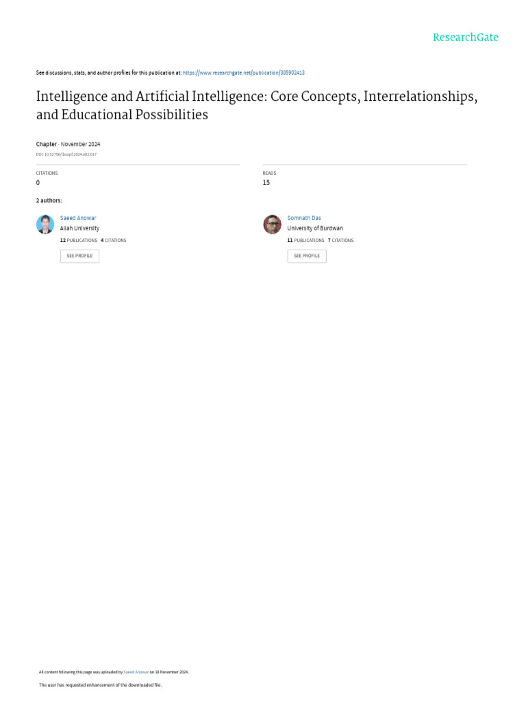 17 Chapter 17 Intelligence and Artificial Intelligence Core Concepts Interrelationships and ...