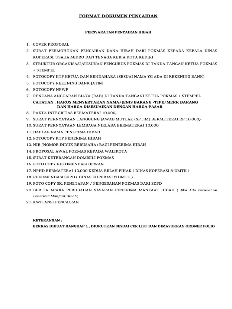 Format Pengajuan Pencairan & Dokumen Pertanggungjawan - SPJ Hibah ...