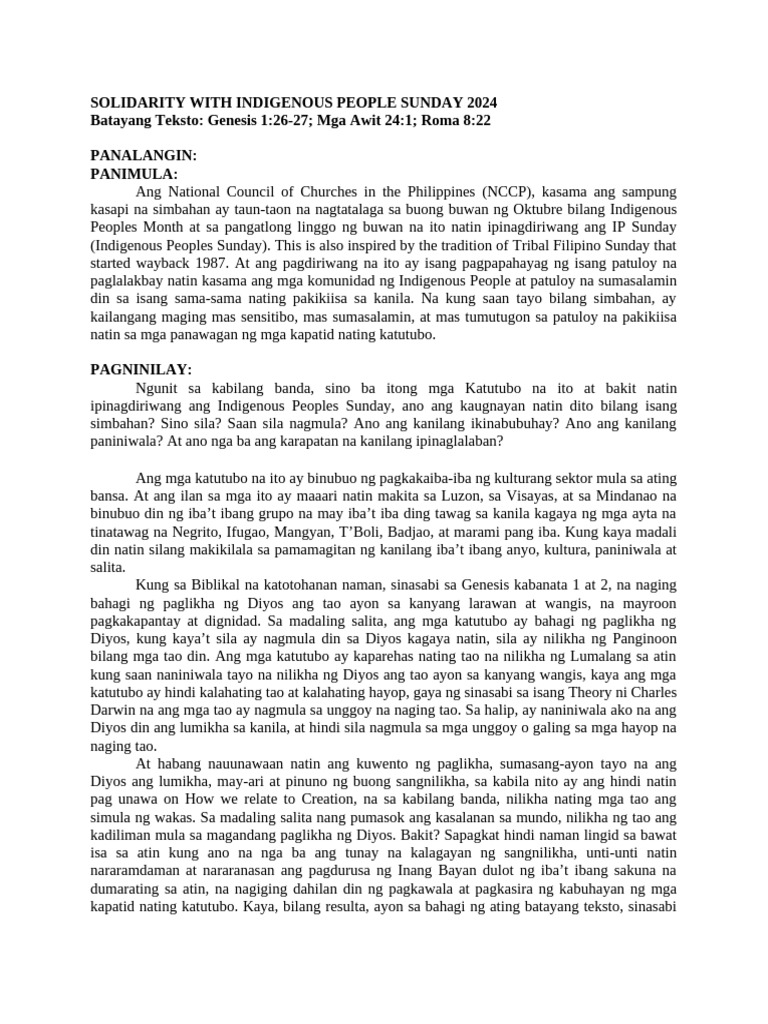 Solidarity With IP Sunday Sermon | PDF