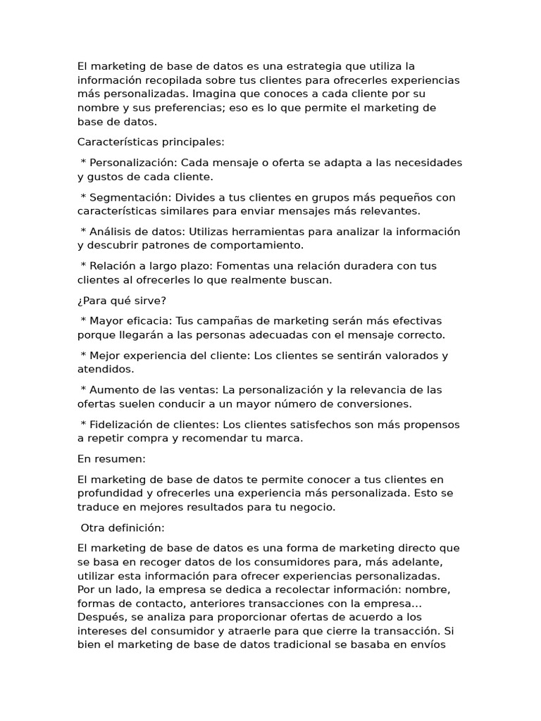El Marketing de Base de Datos | PDF | Marketing | Gestión estratégica