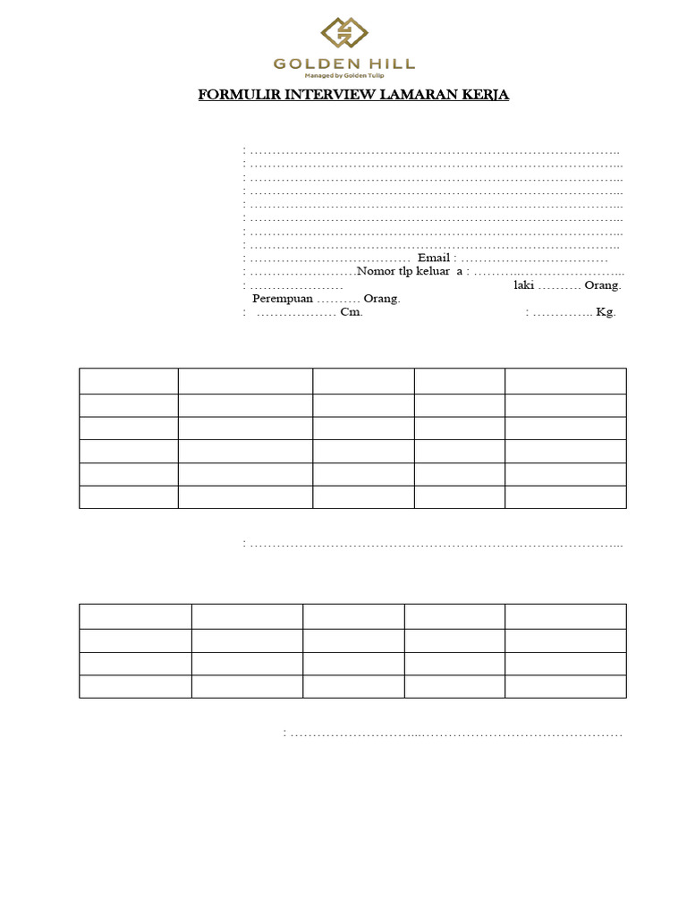 Formulir Interview Lamaran Kerja Golden Hill | PDF | Karier & Perkembangan