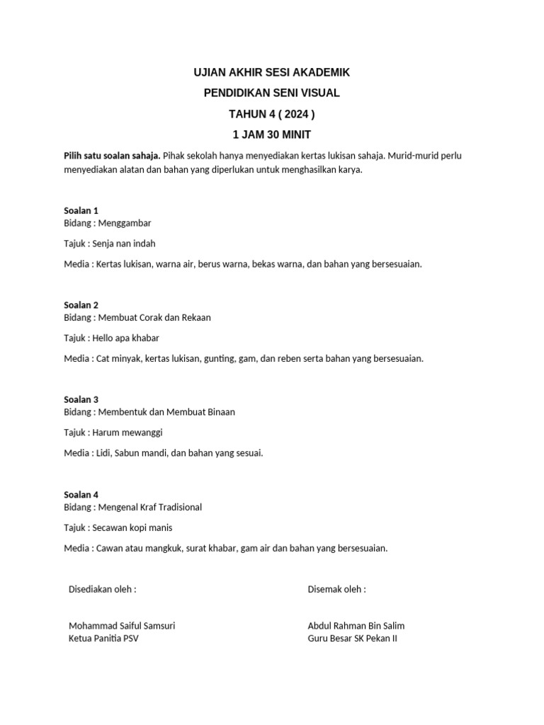 Ujian Akhir Sesi Akademik T4 PSV | PDF