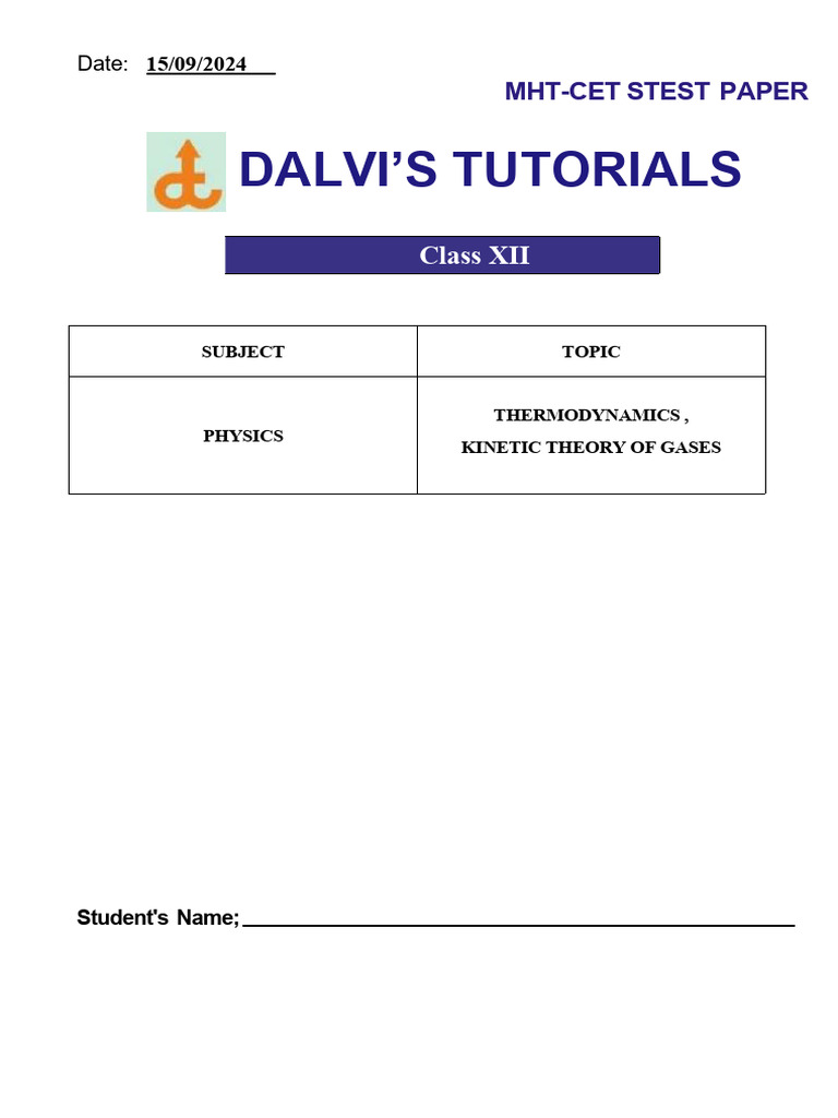 MHT-CET Physics: Thermodynamics & KTG | PDF
